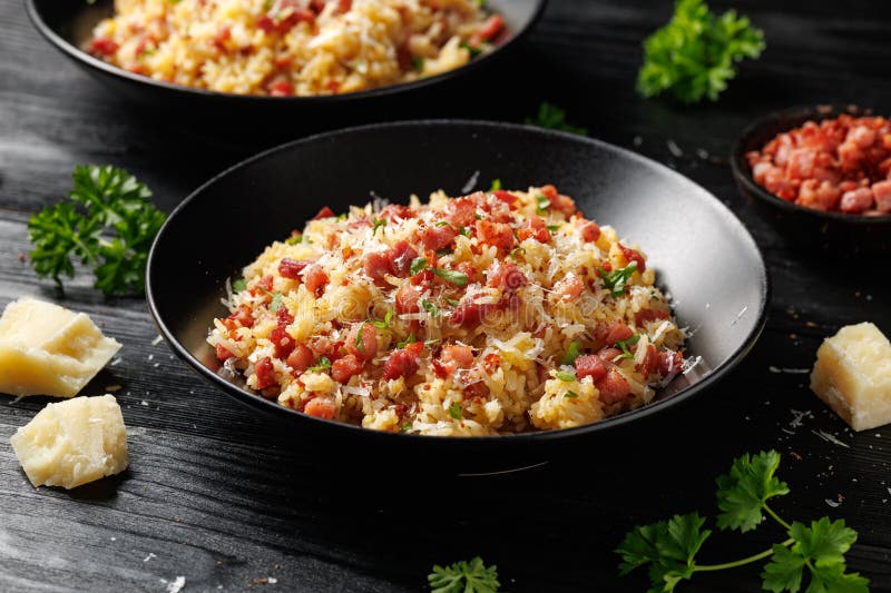 Carbonara Fried Rice with Pancetta, Pecorino Romano Cheese, Eggs in a ...