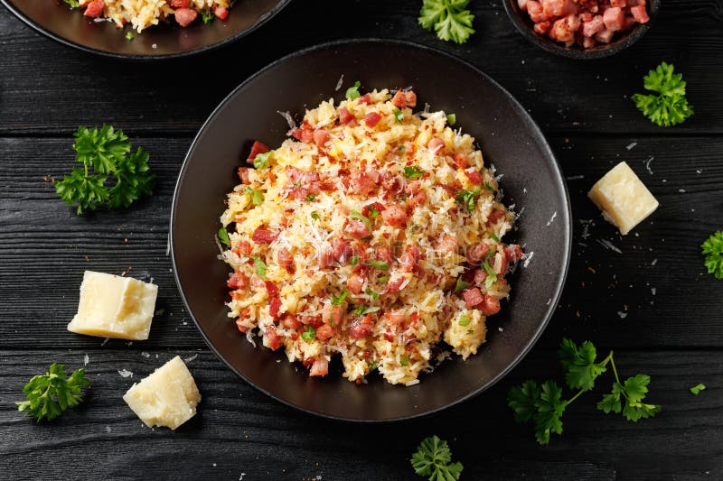 Carbonara Fried Rice with Pancetta, Pecorino Romano Cheese, Eggs in a ...