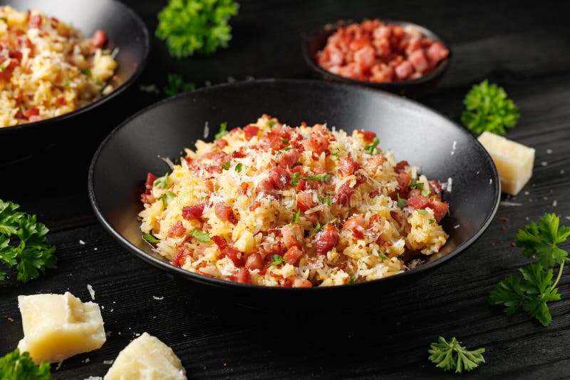 Carbonara Fried Rice with Pancetta, Pecorino Romano Cheese, Eggs in a ...