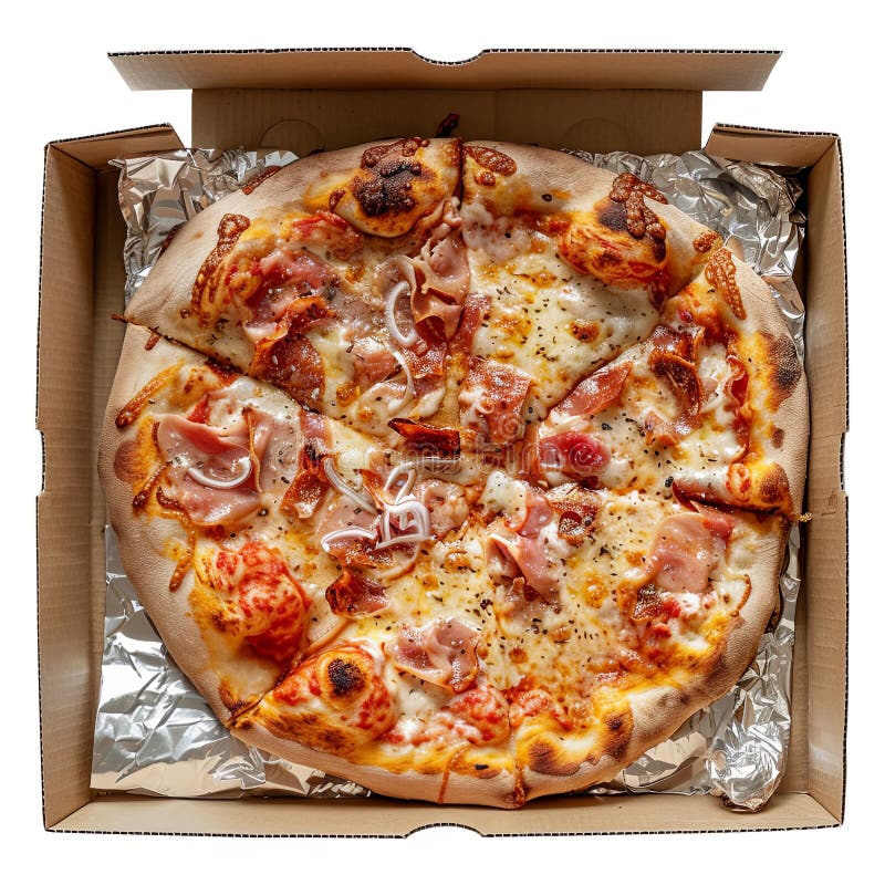 Carbonara Pizza on a White Background. Pizza Making Stock Image - Image ...