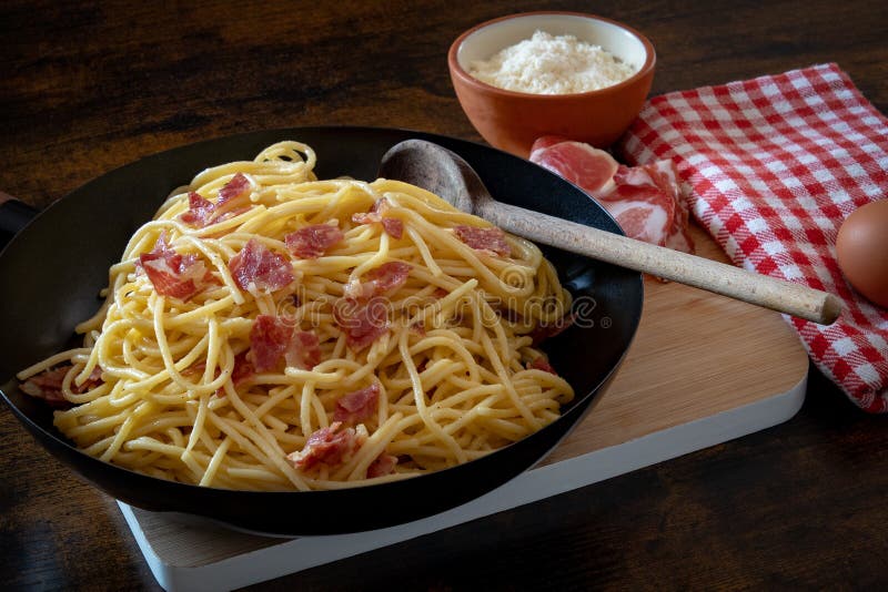 Carbonara Spaghetti in a Pan Stock Image - Image of coppa, cream: 243533741