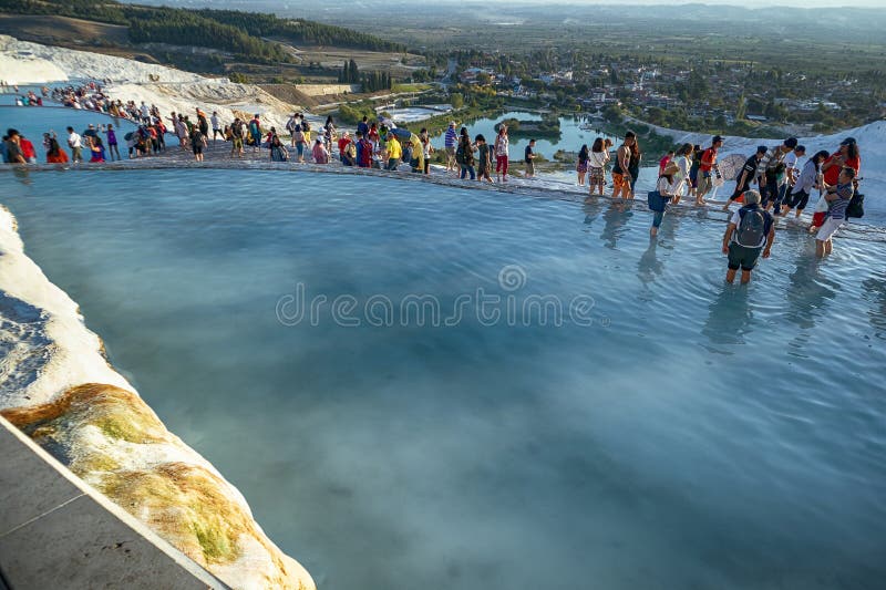 Carbonate Travertines the Natural Pools during Sunset, Pamukkale ...