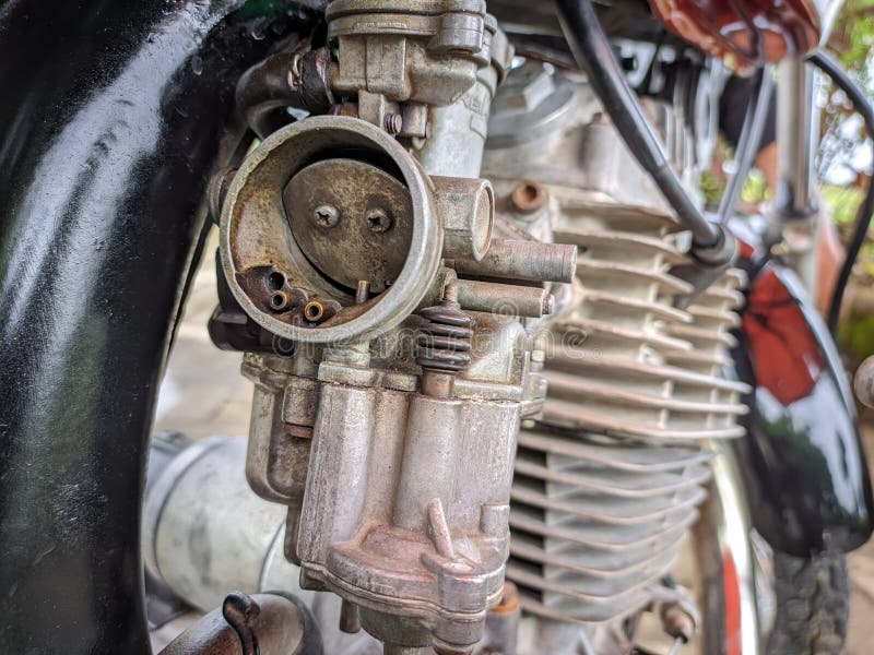 Carburetor & Motorcycle Engine on Defocused Background Stock Photo ...