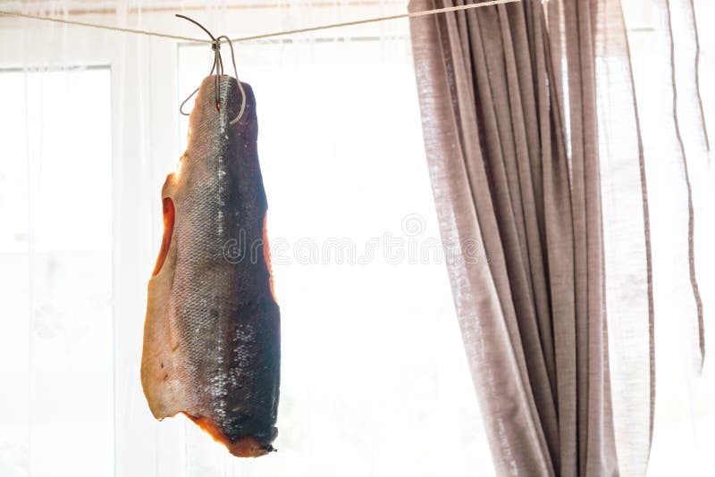Carcass of Fresh Red Fish Hang on Rope. Stock Photo - Image of seafish ...