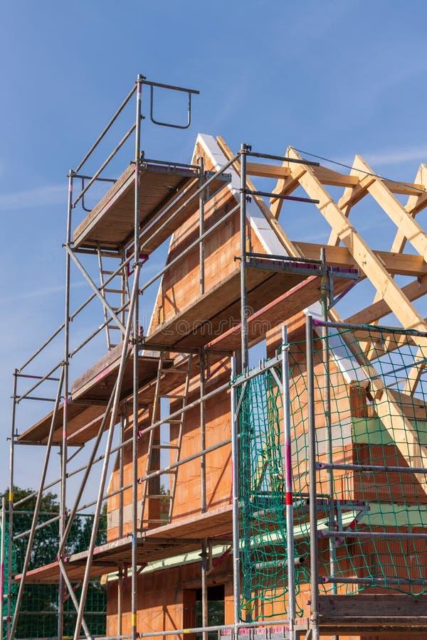 A Shell with Scaffolding on the Gable Side Stock Photo - Image of wood ...