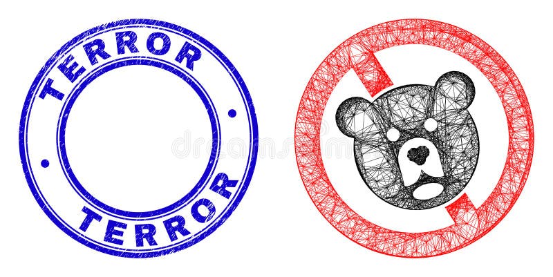 Rubber Terror Stamp and Network Irregular Mesh Stop Bear Icon Stock ...
