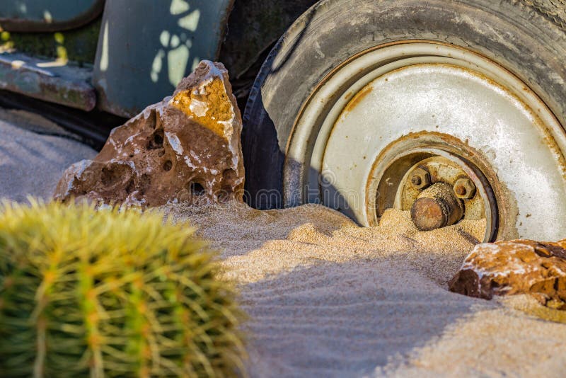 Carcass of an Old Rusty Car in the Desert Stock Photo - Image of ...