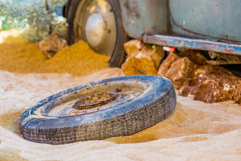 Carcass of an Old Rusty Car in the Desert Stock Image - Image of ...