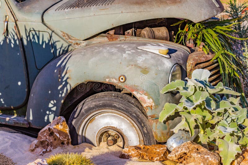 Carcass of an Old Rusty Car in the Desert Stock Image - Image of ...