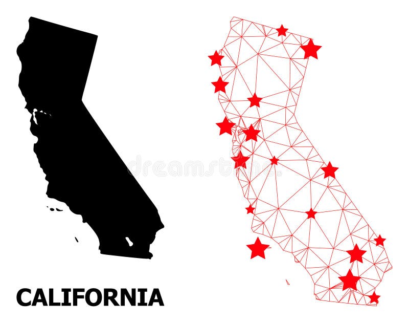 Carcass Polygonal Map of California with Red Stars Stock Vector ... Carcass Polygonal Map of California with Red Stars Stock Vector ...