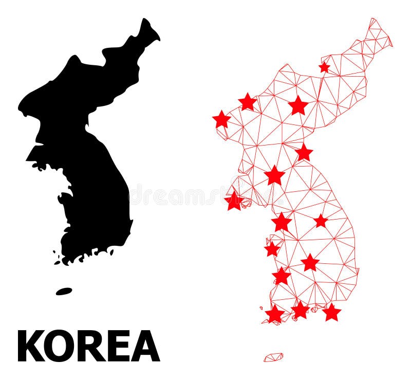 Carcass Polygonal Map of Korea with Red Stars Stock Vector ...