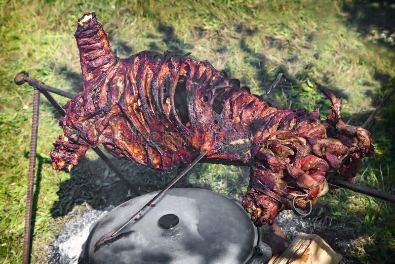 Fried on a Fire Carcass of a RAM. Stock Image - Image of smoke, cooking ...