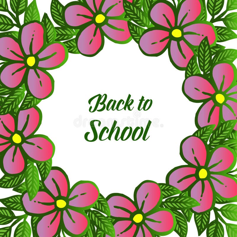 Card Back To School, with Design Green Leafy Flower Frame. Vector Stock ...