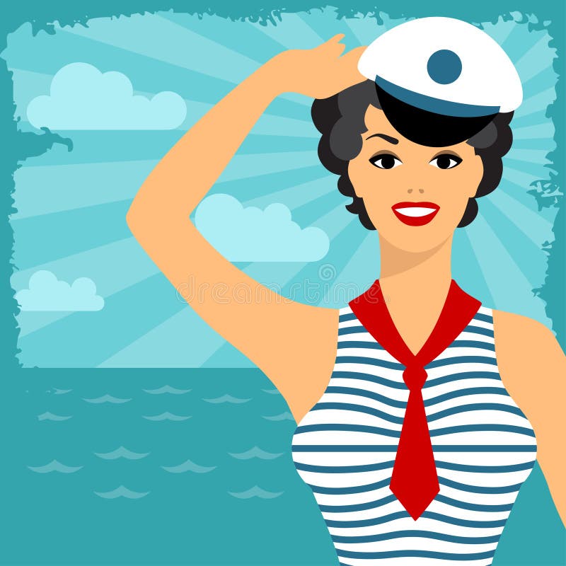 Beautiful Pin Up Sailor Girl 1950s Style Stock Illustrations 2
