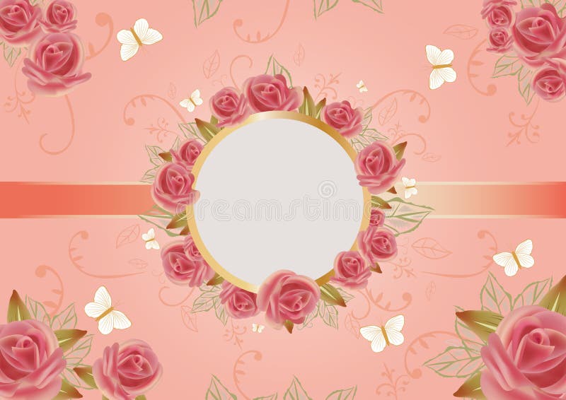 Card of Beautiful Roses with Round Frame. Vector Illustration ...