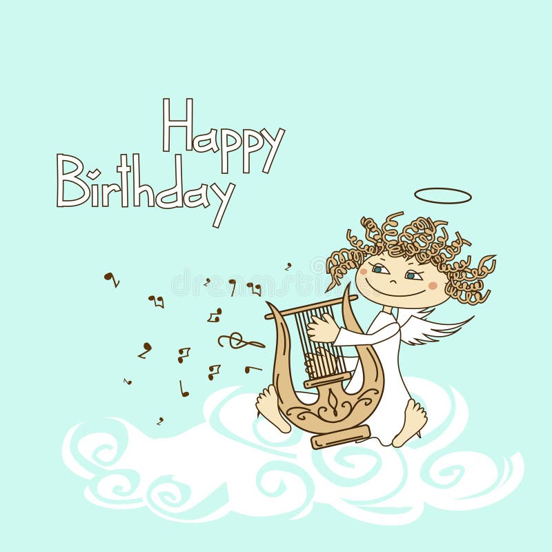 Card for Birthday with Cupid Playing the Lyre Stock Vector ...
