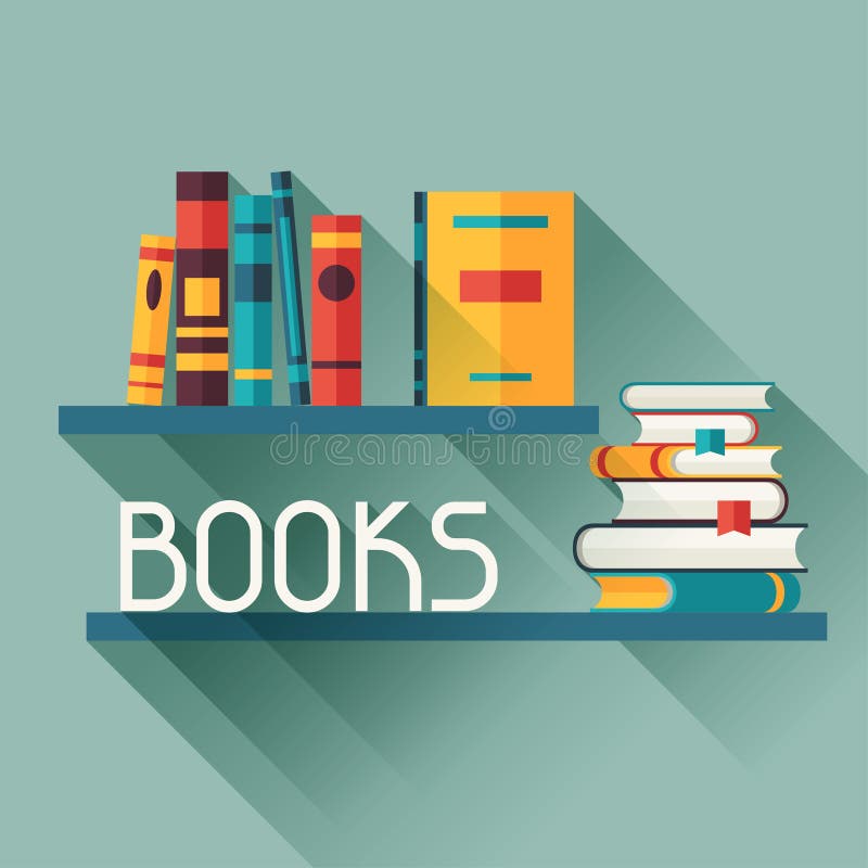 Card with Books on Bookshelves in Flat Design Stock Vector ...