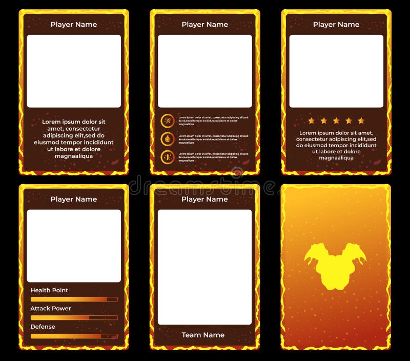 Fantasy Trading Card Game Template Set with Fiery Borders Stock ...