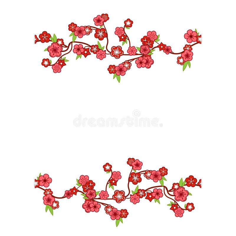 Card Border Seamless with Graphic Sakura Branch Cherry Blossom Design ...