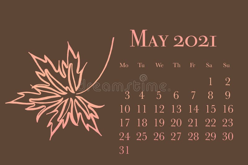 A Card from the Calendar for the Month of May 2021 for Printing. Stock ...