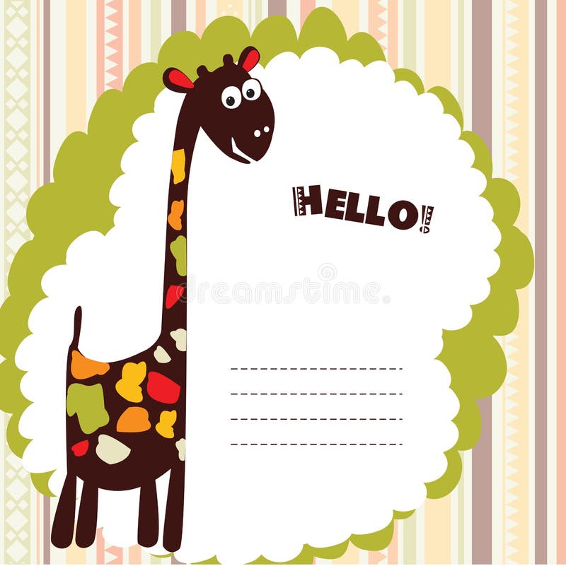 Card with cartoon giraffe stock vector. Illustration of birthday - 36499641