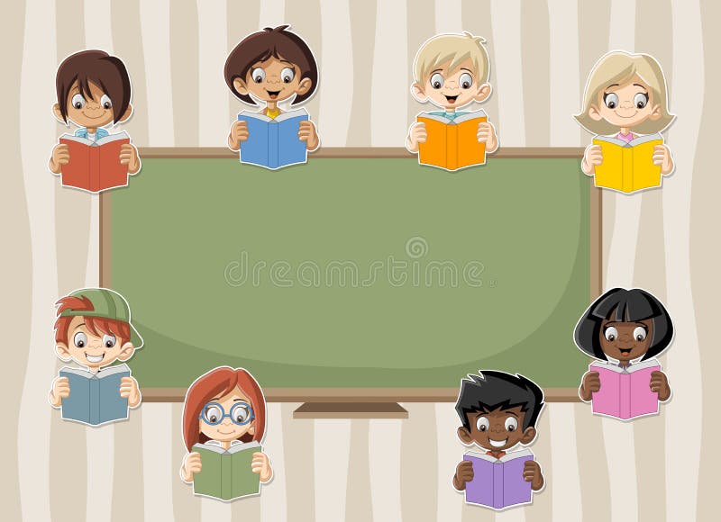 Card with Cartoon Student Children Reading Books Stock Vector ...