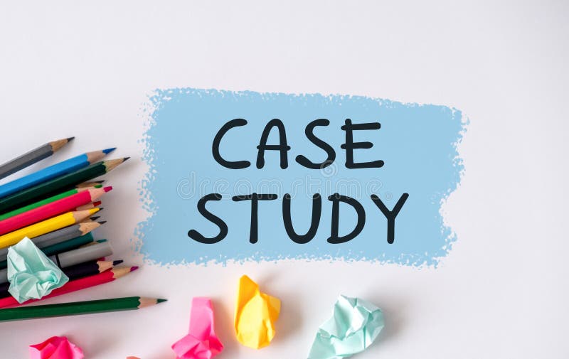 Card with Case Study Text on Blue Background with Office Items ...