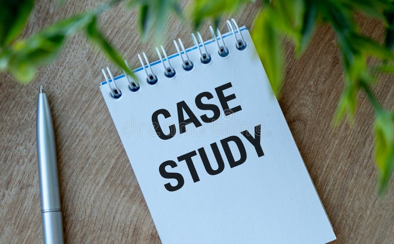 Card with Case Study Text on Blue Background with Office Items ...