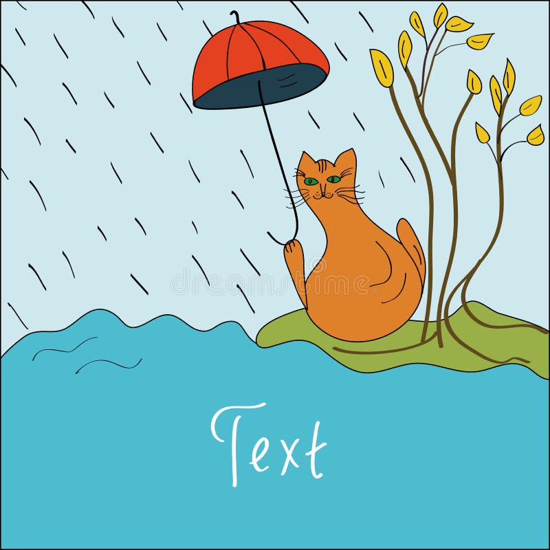 Cat and Umbrella - Bad Weather Stock Vector - Illustration of cute ...