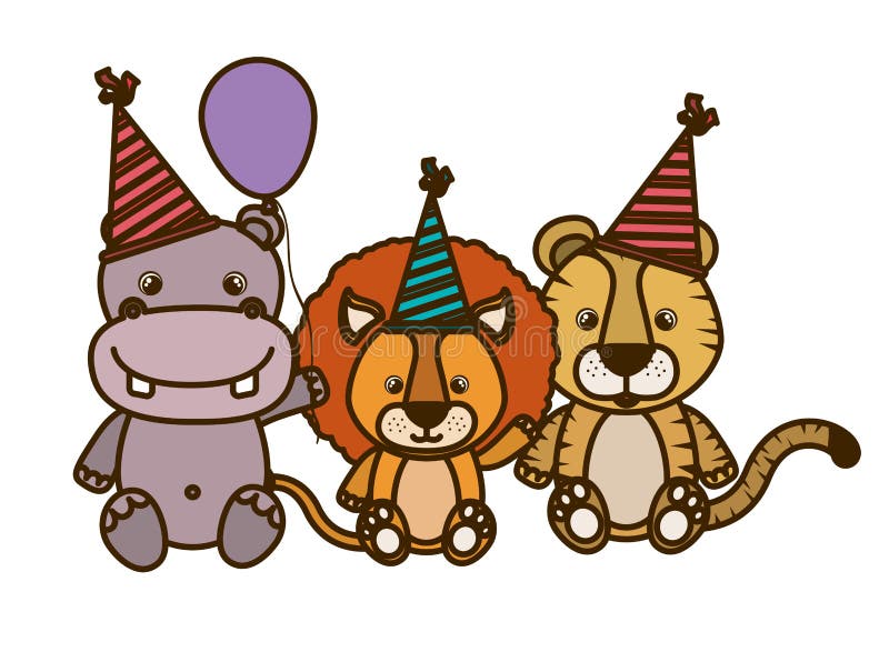 Card of Celebration with Animals Stock Vector - Illustration of helium ...