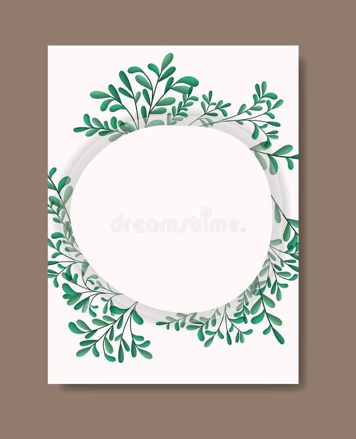 Card with Circular Frame and Laurel Leafs Stock Vector - Illustration ...