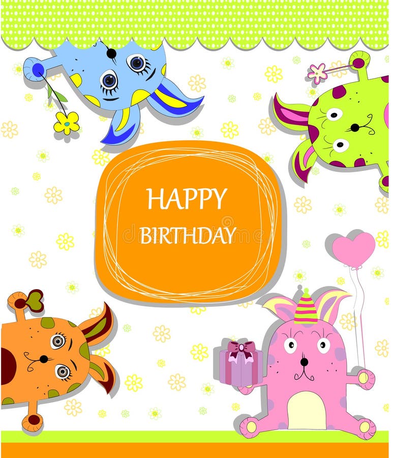 Card with Colorful Rabbits for Life Events Stock Illustration ...