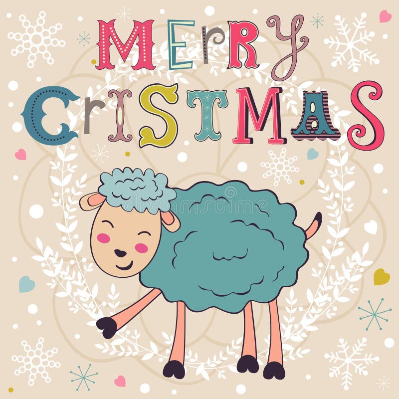 2015 Card with Cute Funny Sheep Stock Vector - Illustration of design ...