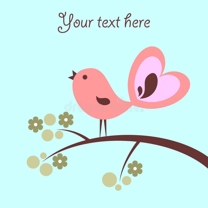 Card with cute pink bird stock vector. Illustration of design - 28695009
