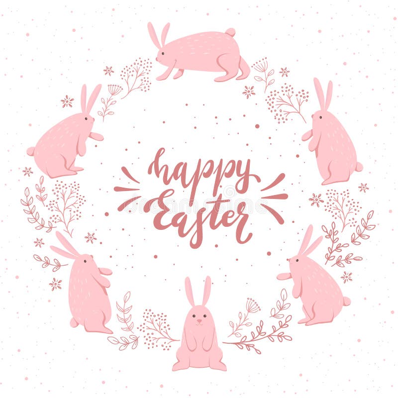 Set Pink Easter Bunny, Rabbit or Hare. Isolate Stock Vector ...