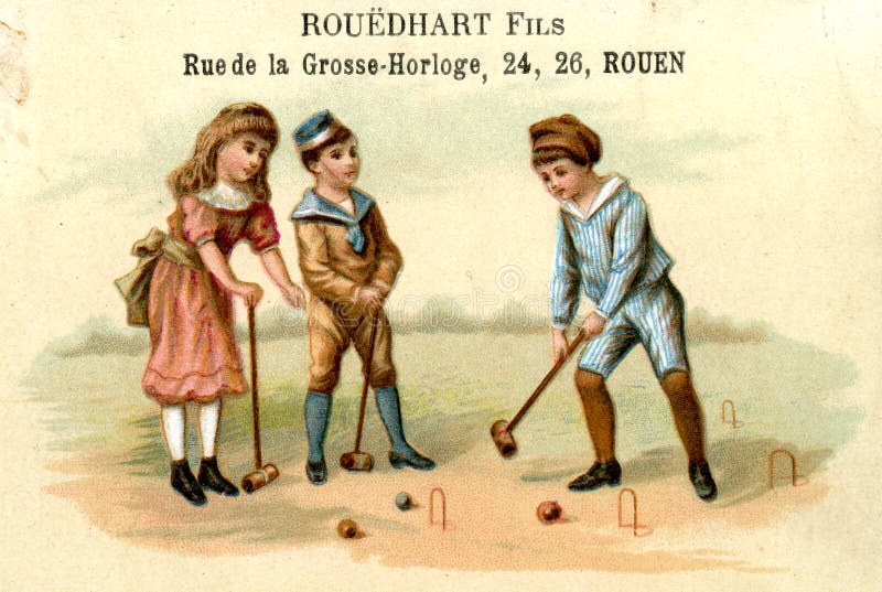 [Card Depicting Three Children Playing Croquet] Picture. Image: 222374732
