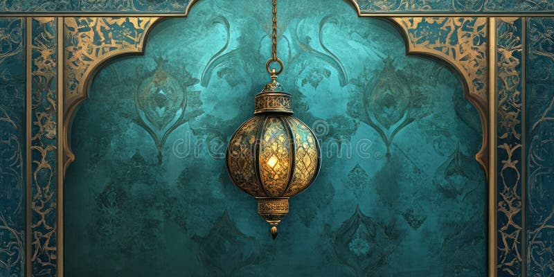 Ornate Moroccan Lantern with Teal and Bronze Patterns Stock ...