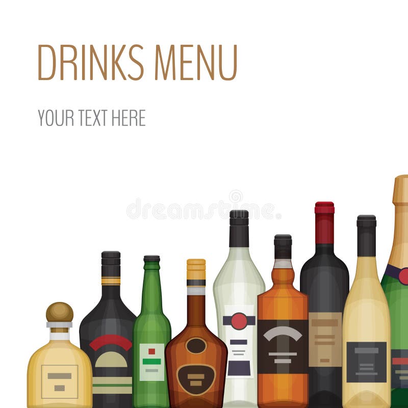 Card with Different Alcohol Bottle. Alcohol Drinks and Beverages Stock ...