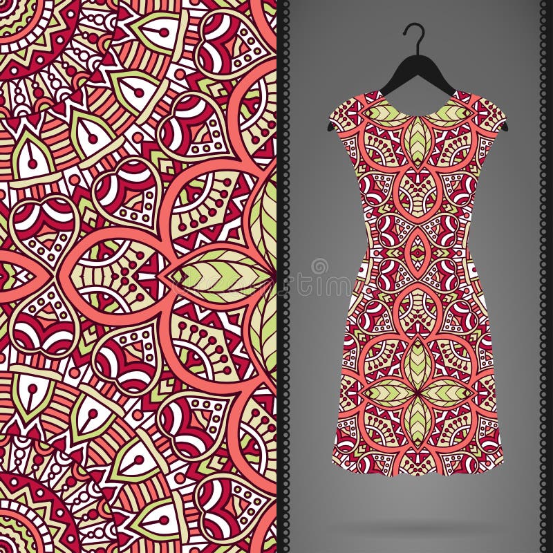 Card with Dress and Seamless Pattern Stock Vector - Illustration of ...