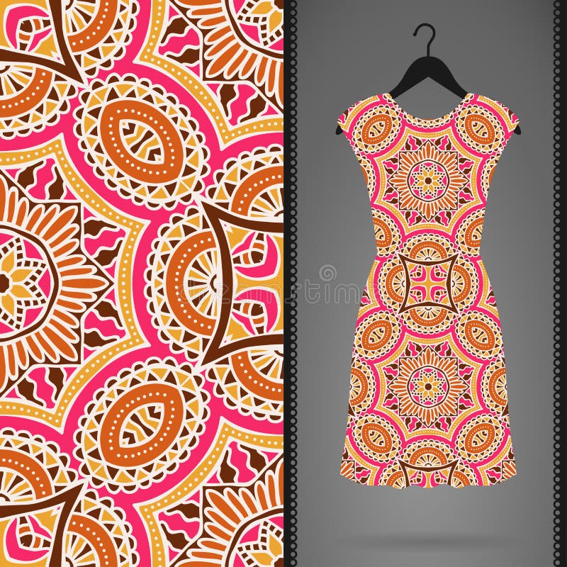 Card with Dress and Seamless Pattern Stock Vector - Illustration of ...