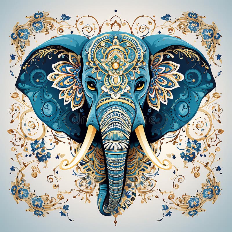 Card with Elephant Frame, Seamless Hand Drawn Stock Image - Image of ...