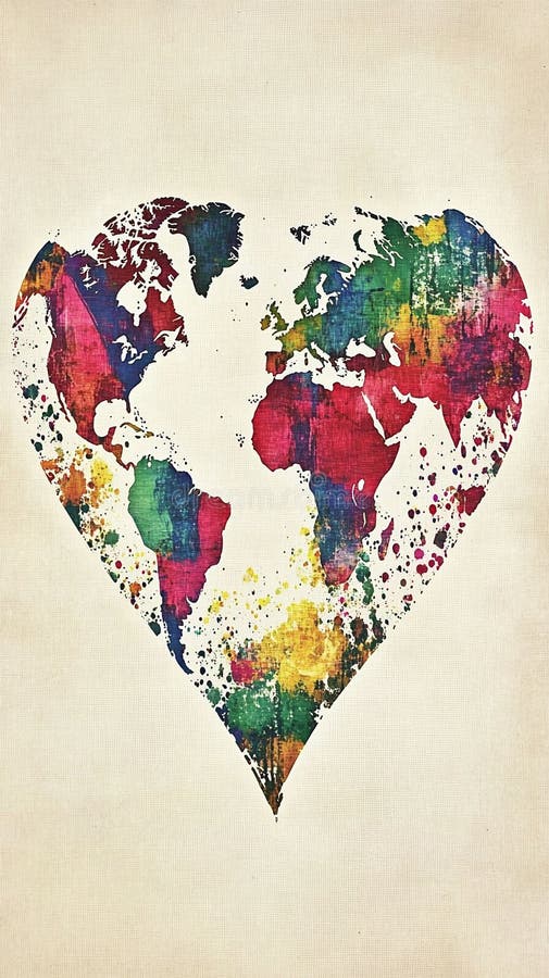 A Card Featuring a Heart-shaped Map of the World Stock Illustration ...