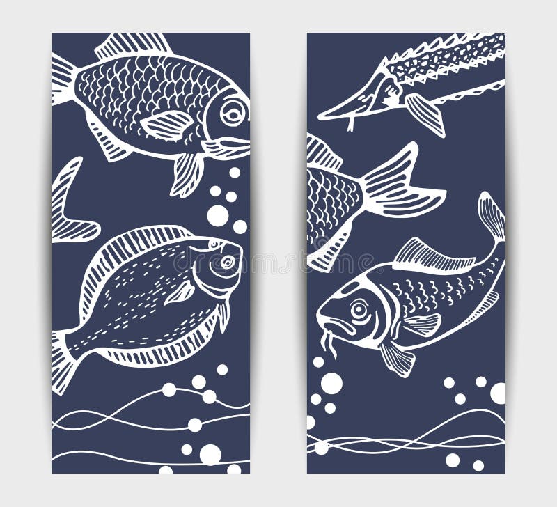 Card with fish vector stock vector. Illustration of vintage - 91802365
