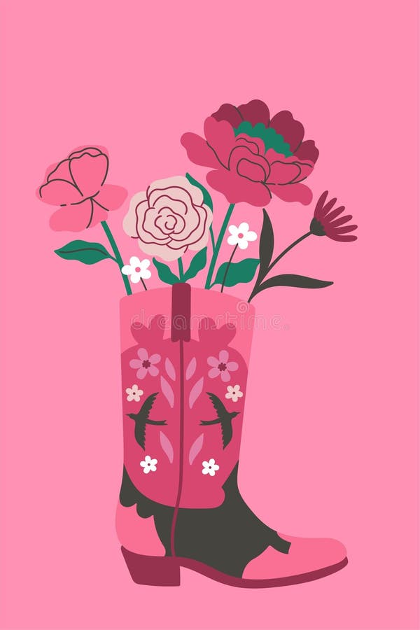 Flowers in Cowboy Boots Vector Isolated on White. Stock Vector ...