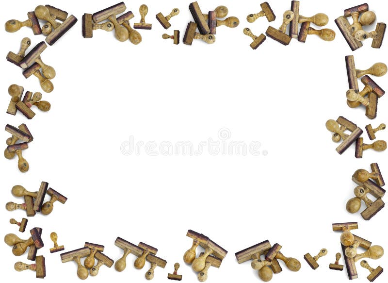Card Frame with Lots of Wooden Stamps Stock Image - Image of three ...
