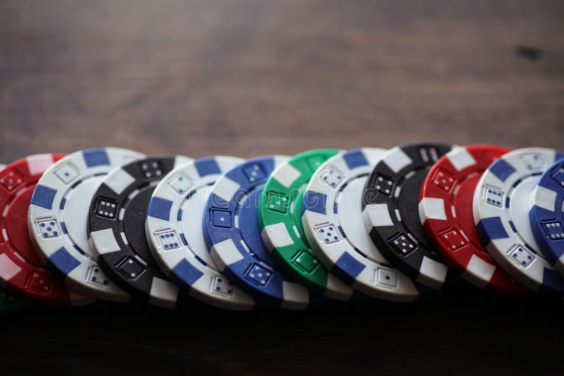 Card Game Using Chips on a Wooden Table Stock Image - Image of game ...