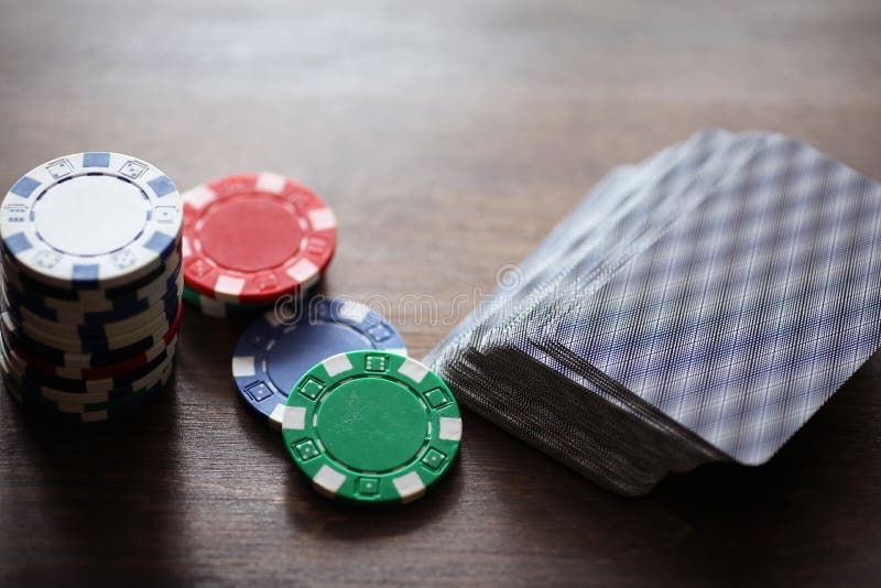 Card Game Using Chips on a Wooden Table Stock Image - Image of money ...