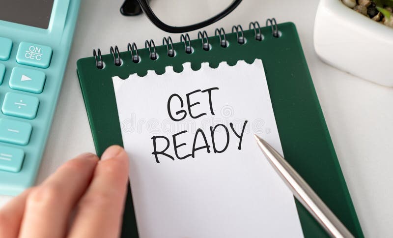 Card with Get Ready Text on a White Background with Office Items ...