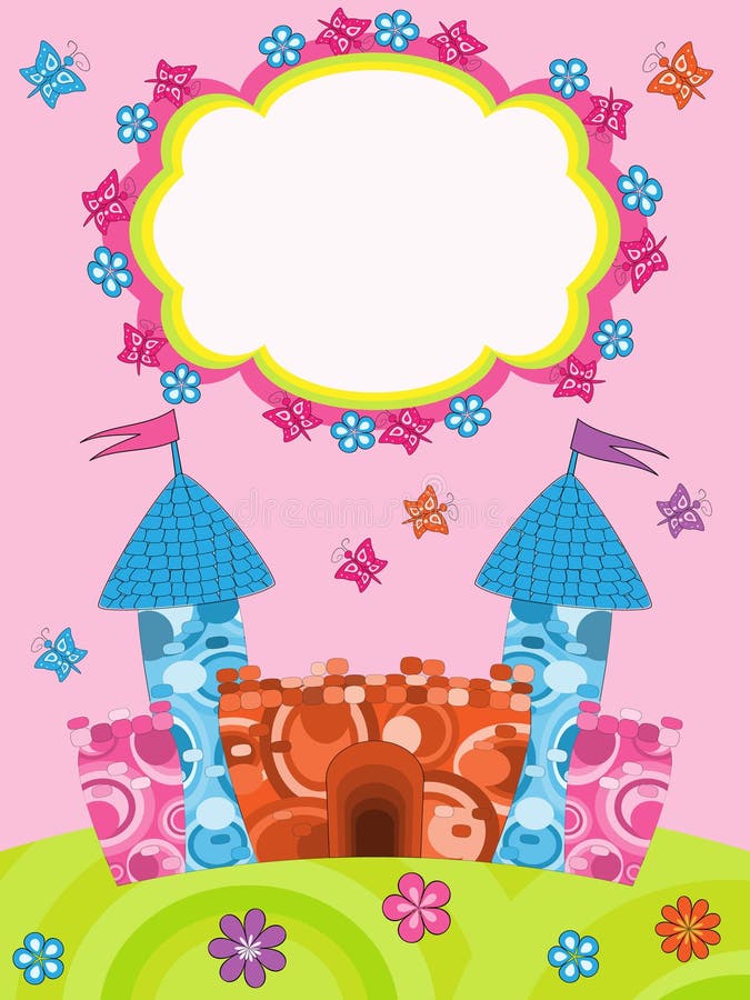Card Greeting with Cartoon Castle Stock Vector - Illustration of ...