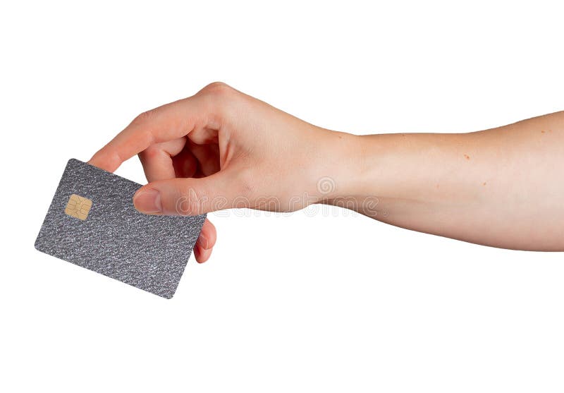 Card in Hand. Customer Holding Glossy Plastic Bank Credit and Debit ...